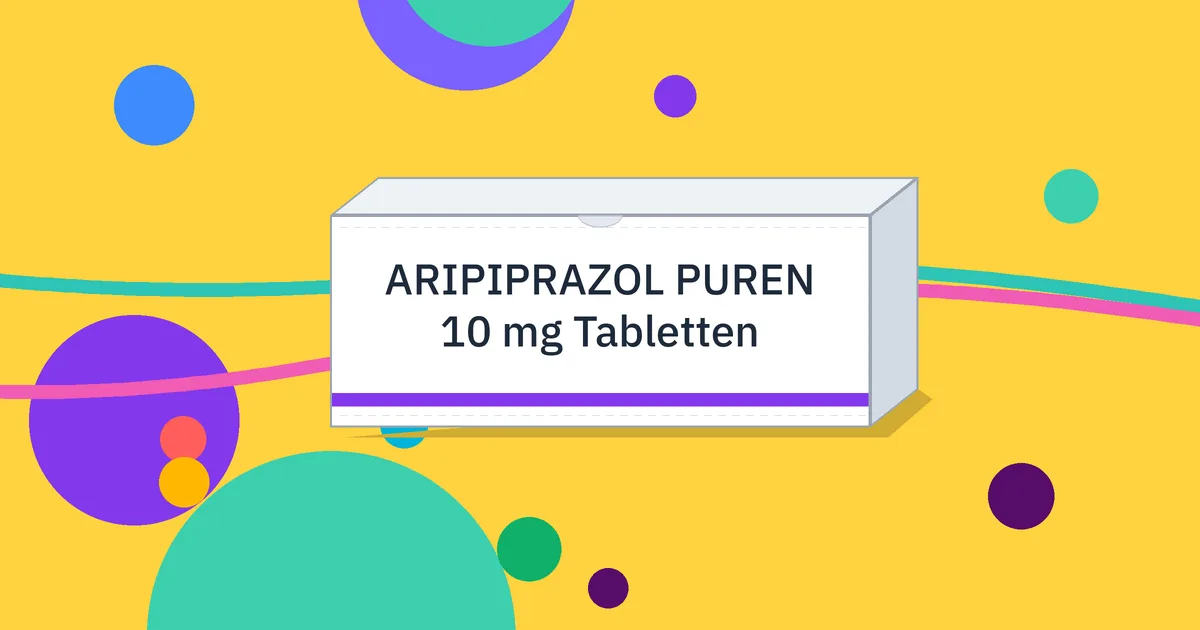 Symbolbild: Packung mit der Aufschrift ARIPIPRAZOL PUREN 10 mg Tabletten (PZN 18707616) – Verfügbarkeit und Bezug in Apotheken in Frankfurt am Main