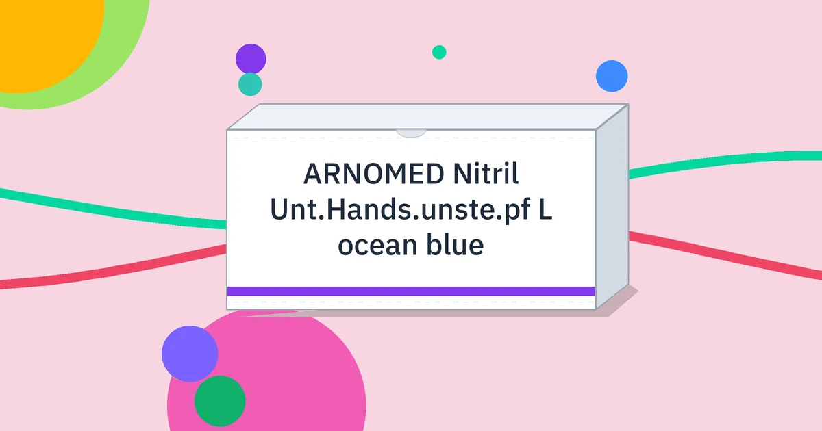 Symbolbild: Packung mit der Aufschrift ARNOMED Nitril Unt.Hands.unste.pf L ocean blue (PZN 18136651) – Verfügbarkeit und Bezug in Apotheken in Frankfurt am Main