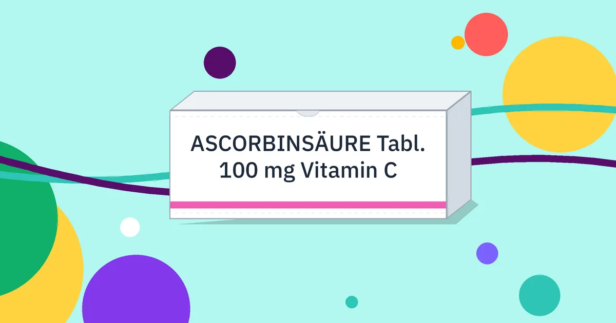 Symbolbild: Packung mit der Aufschrift ASCORBINSÄURE Tabl. 100 mg Vitamin C (PZN 03371464) – Verfügbarkeit und Bezug in Apotheken in Frankfurt am Main