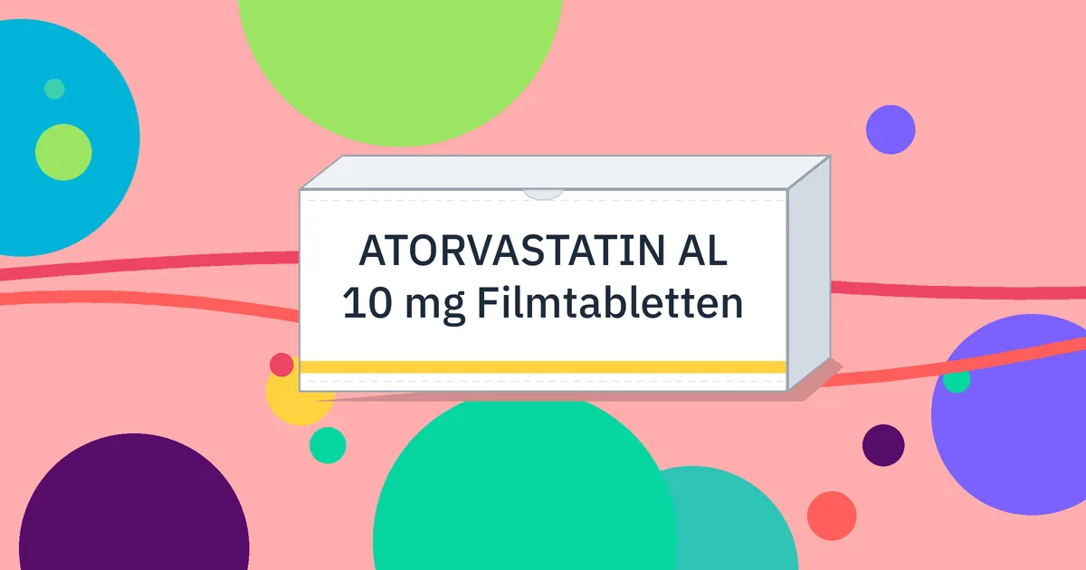 Symbolbild: Packung mit der Aufschrift ATORVASTATIN AL 10 mg Filmtabletten (PZN 09281816) – Verfügbarkeit und Bezug in Apotheken in Frankfurt am Main