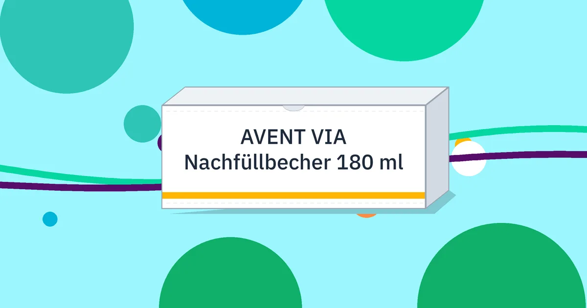 Symbolbild: Packung mit der Aufschrift AVENT VIA Nachfüllbecher 180 ml (PZN 03734205) – Verfügbarkeit und Bezug in Apotheken in Frankfurt am Main