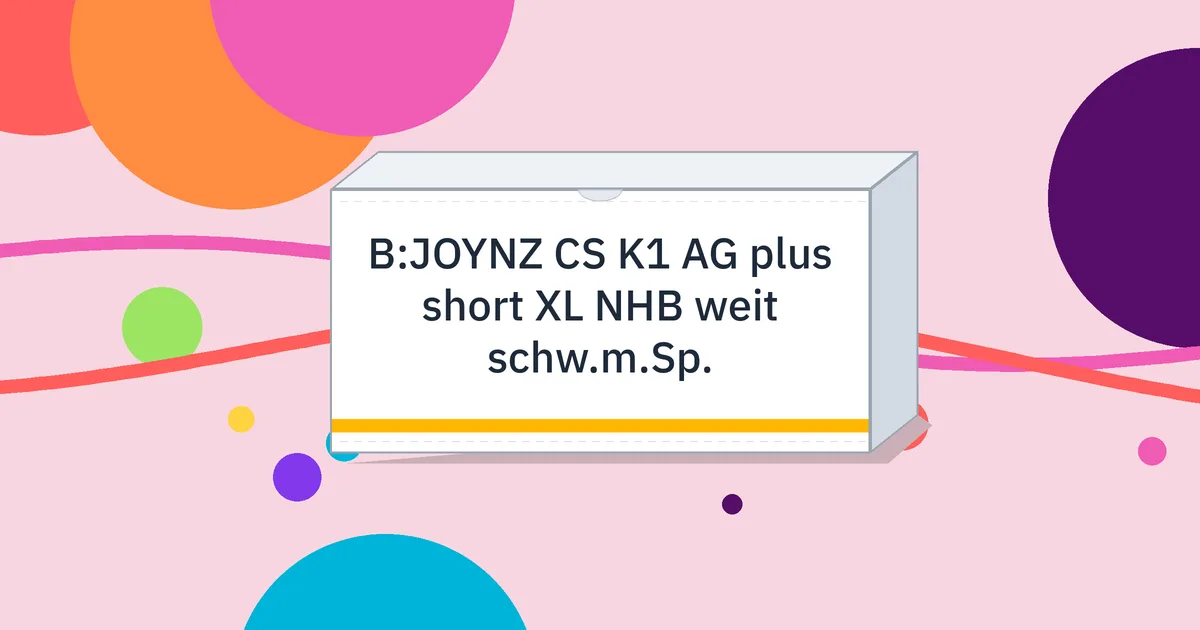 Symbolbild: Packung mit der Aufschrift B:JOYNZ CS K1 AG plus short XL NHB weit schw.m.Sp. (PZN 20532584) – Verfügbarkeit und Bezug in Apotheken in Frankfurt am Main