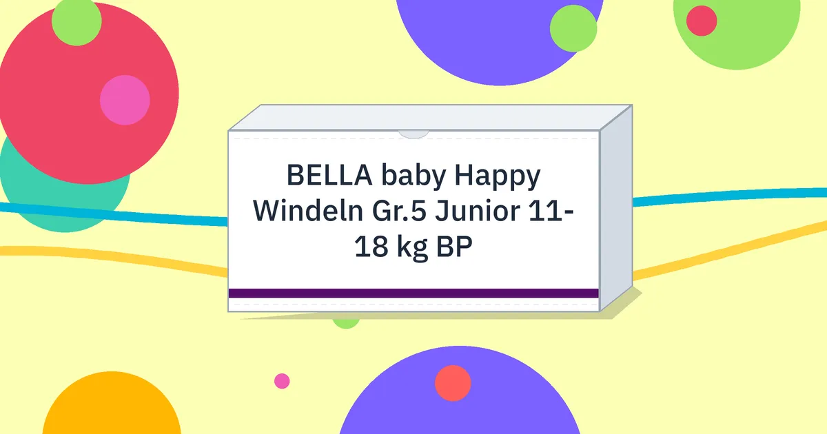 Symbolbild: Packung mit der Aufschrift BELLA baby Happy Windeln Gr.5 Junior 11-18 kg BP (PZN 19876025) – Verfügbarkeit und Bezug in Apotheken in Frankfurt am Main