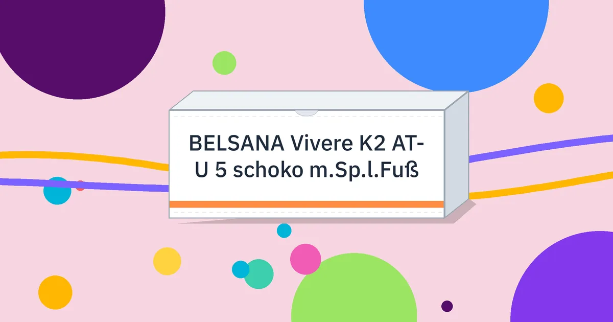 Symbolbild: Packung mit der Aufschrift BELSANA Vivere K2 AT-U 5 schoko m.Sp.l.Fuß (PZN 12187469) – Verfügbarkeit und Bezug in Apotheken in Frankfurt am Main