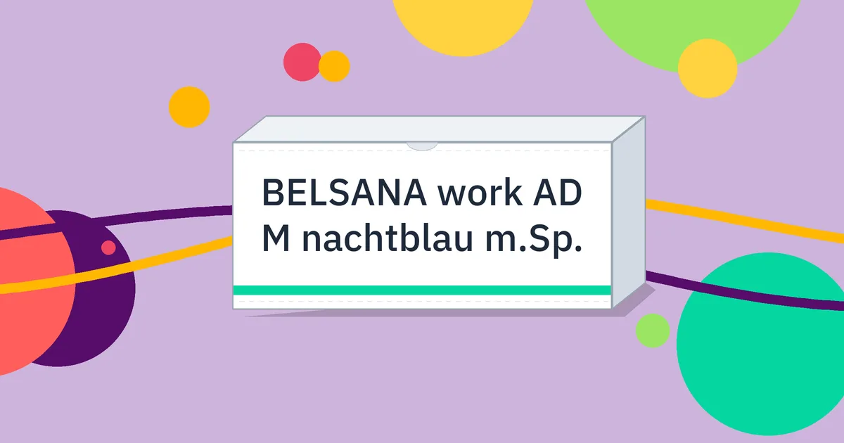 Symbolbild: Packung mit der Aufschrift BELSANA work AD M nachtblau m.Sp. (PZN 16219723) – Verfügbarkeit und Bezug in Apotheken in Frankfurt am Main