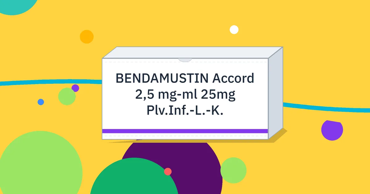 Symbolbild: Packung mit der Aufschrift BENDAMUSTIN Accord 2,5 mg-ml 25mg Plv.Inf.-L.-K. (PZN 11564846) – Verfügbarkeit und Bezug in Apotheken in Frankfurt am Main