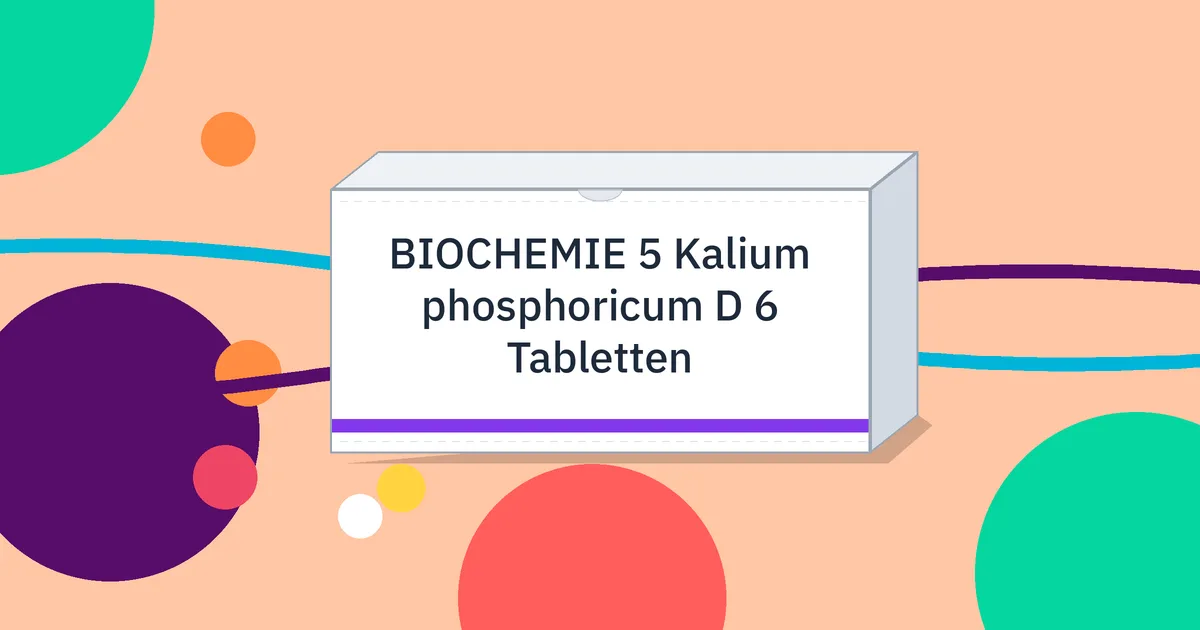Symbolbild: Packung mit der Aufschrift BIOCHEMIE 5 Kalium phosphoricum D 6 Tabletten (PZN 05955850) – Verfügbarkeit und Bezug in Apotheken in Frankfurt am Main
