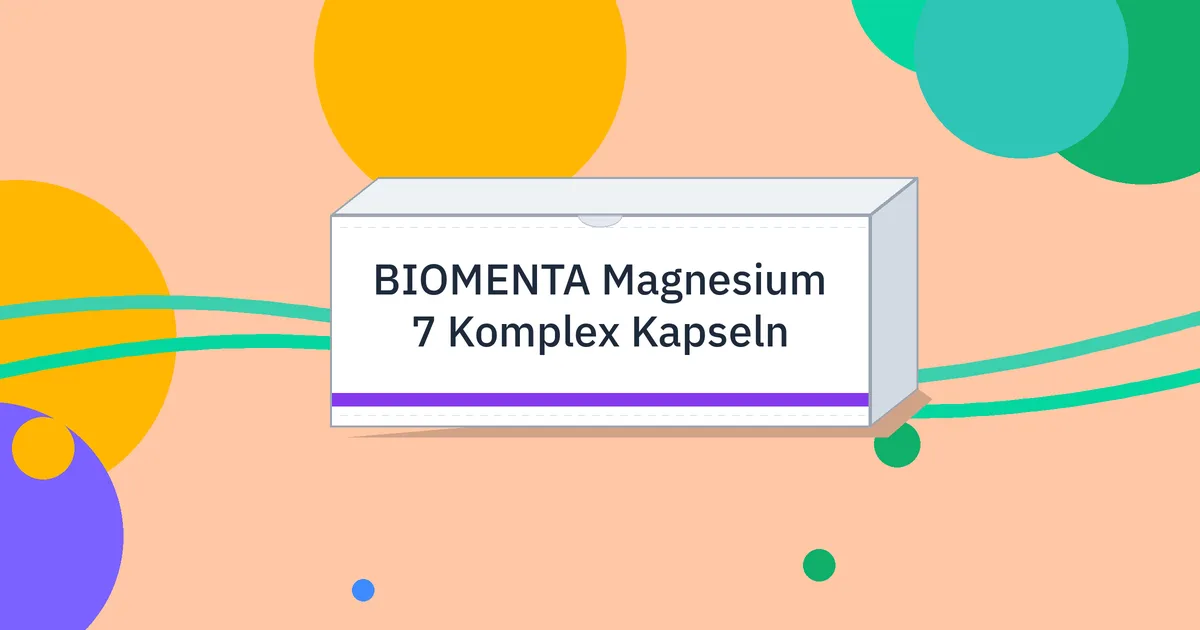 Symbolbild: Packung mit der Aufschrift BIOMENTA Magnesium 7 Komplex Kapseln (PZN 19972579) – Verfügbarkeit und Bezug in Apotheken in Frankfurt am Main