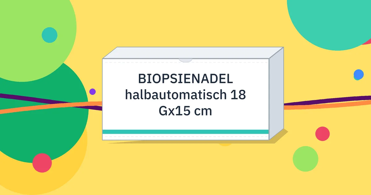 Symbolbild: Packung mit der Aufschrift BIOPSIENADEL halbautomatisch 18 Gx15 cm (PZN 19530108) – Verfügbarkeit und Bezug in Apotheken in Frankfurt am Main