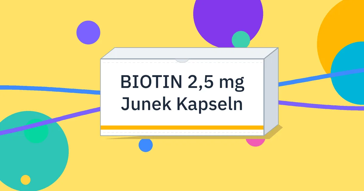 Symbolbild: Packung mit der Aufschrift BIOTIN 2,5 mg Junek Kapseln (PZN 10336095) – Verfügbarkeit und Bezug in Apotheken in Frankfurt am Main