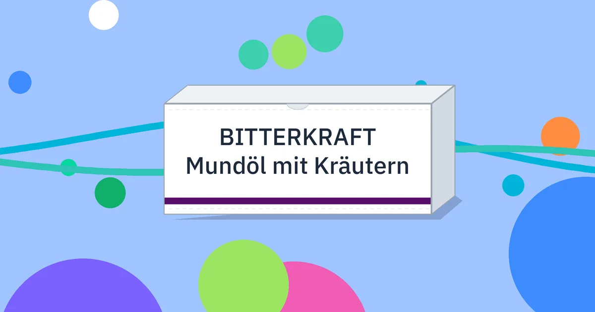 Symbolbild: Packung mit der Aufschrift BITTERKRAFT Mundöl mit Kräutern (PZN 19238508) – Verfügbarkeit und Bezug in Apotheken in Frankfurt am Main