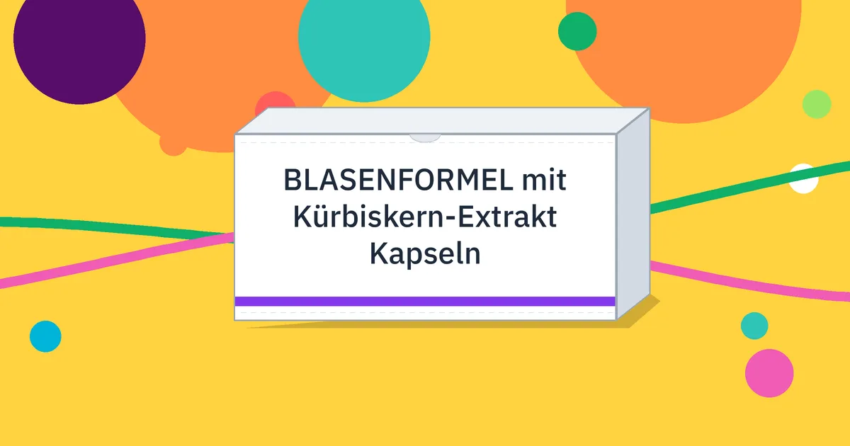 Symbolbild: Packung mit der Aufschrift BLASENFORMEL mit Kürbiskern-Extrakt Kapseln (PZN 19691544) – Verfügbarkeit und Bezug in Apotheken in Frankfurt am Main