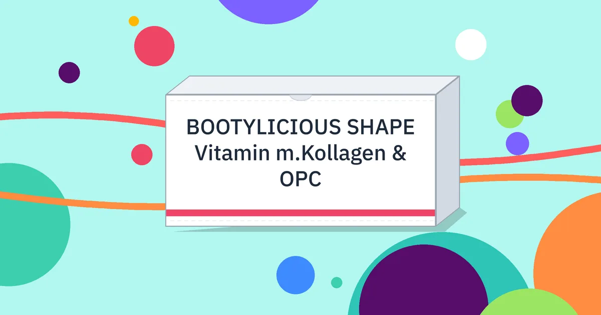 Symbolbild: Packung mit der Aufschrift BOOTYLICIOUS SHAPE Vitamin m.Kollagen & OPC (PZN 18039669) – Verfügbarkeit und Bezug in Apotheken in Frankfurt am Main
