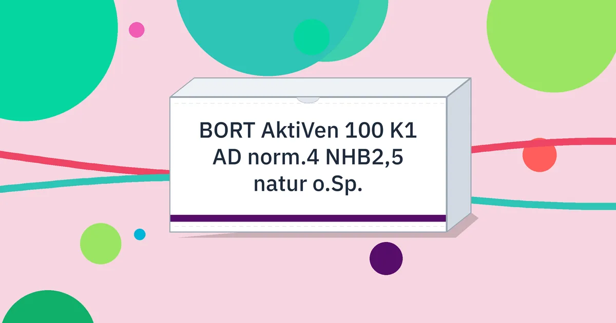 Symbolbild: Packung mit der Aufschrift BORT AktiVen 100 K1 AD norm.4 NHB2,5 natur o.Sp. (PZN 17498257) – Verfügbarkeit und Bezug in Apotheken in Frankfurt am Main