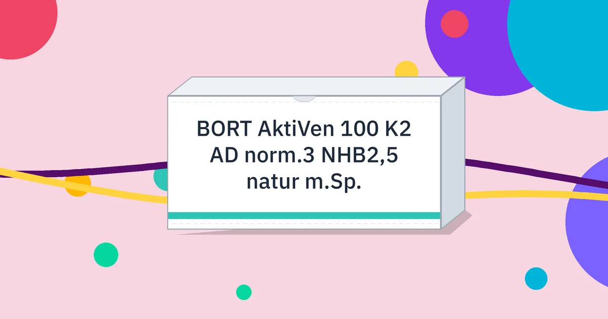 Symbolbild: Packung mit der Aufschrift BORT AktiVen 100 K2 AD norm.3 NHB2,5 natur m.Sp. (PZN 17498731) – Verfügbarkeit und Bezug in Apotheken in Frankfurt am Main