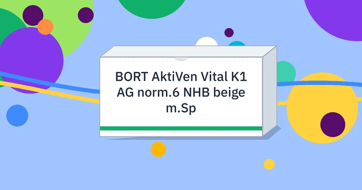 Symbolbild: Packung mit der Aufschrift BORT AktiVen Vital K1 AG norm.6 NHB beige m.Sp (PZN 13731136) – Verfügbarkeit und Bezug in Apotheken in Frankfurt am Main