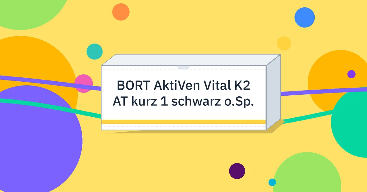 Symbolbild: Packung mit der Aufschrift BORT AktiVen Vital K2 AT kurz 1 schwarz o.Sp. (PZN 13740394) – Verfügbarkeit und Bezug in Apotheken in Frankfurt am Main
