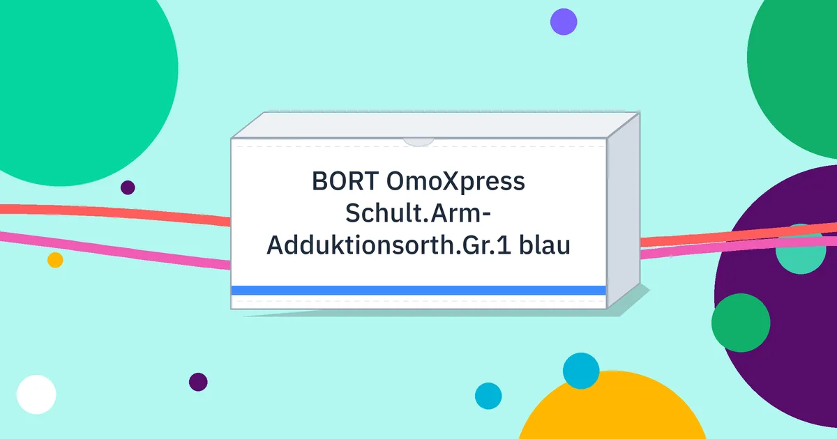 Symbolbild: Packung mit der Aufschrift BORT OmoXpress Schult.Arm-Adduktionsorth.Gr.1 blau (PZN 09751759) – Verfügbarkeit und Bezug in Apotheken in Frankfurt am Main