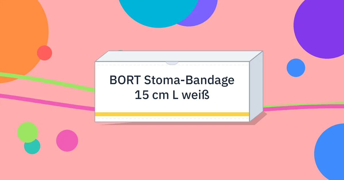 Symbolbild: Packung mit der Aufschrift BORT Stoma-Bandage 15 cm L weiß (PZN 02778689) – Verfügbarkeit und Bezug in Apotheken in Frankfurt am Main