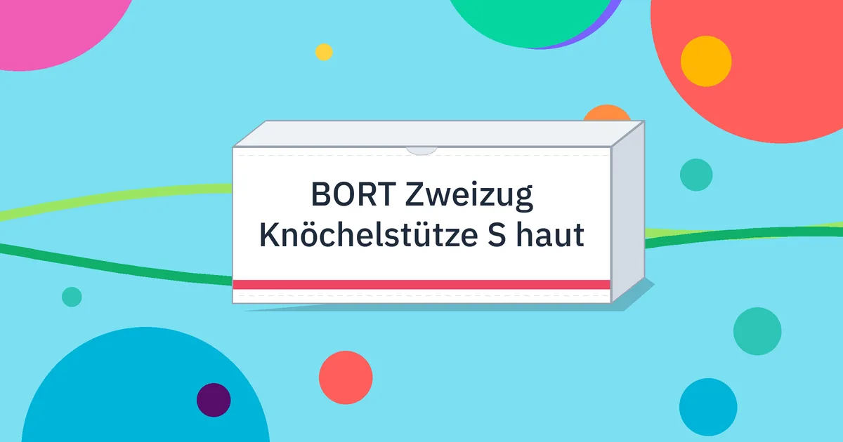Symbolbild: Packung mit der Aufschrift BORT Zweizug Knöchelstütze S haut (PZN 02546772) – Verfügbarkeit und Bezug in Apotheken in Frankfurt am Main