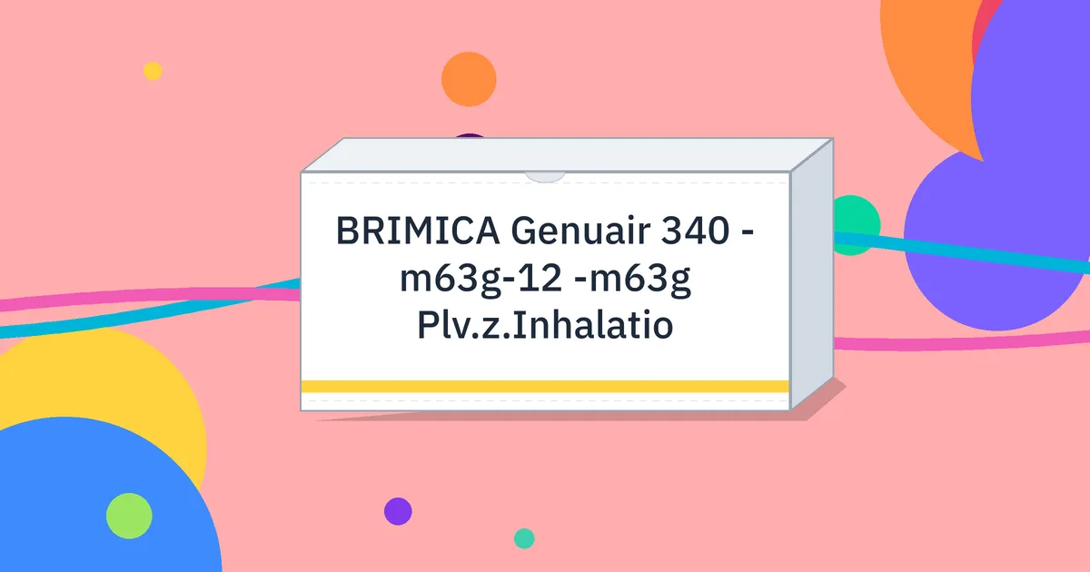 Symbolbild: Packung mit der Aufschrift BRIMICA Genuair 340 -m63g-12 -m63g Plv.z.Inhalatio (PZN 18107170) – Verfügbarkeit und Bezug in Apotheken in Frankfurt am Main
