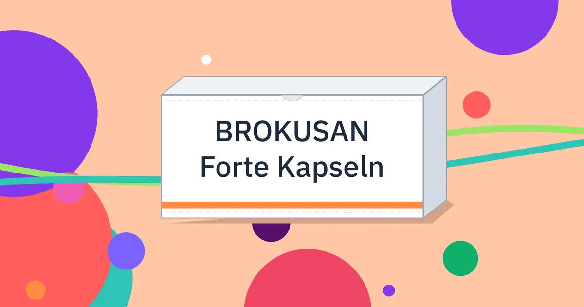 Symbolbild: Packung mit der Aufschrift BROKUSAN Forte Kapseln (PZN 19266249) – Verfügbarkeit und Bezug in Apotheken in Frankfurt am Main