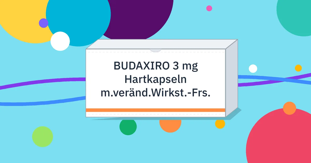 Symbolbild: Packung mit der Aufschrift BUDAXIRO 3 mg Hartkapseln m.veränd.Wirkst.-Frs. (PZN 19708687) – Verfügbarkeit und Bezug in Apotheken in Frankfurt am Main