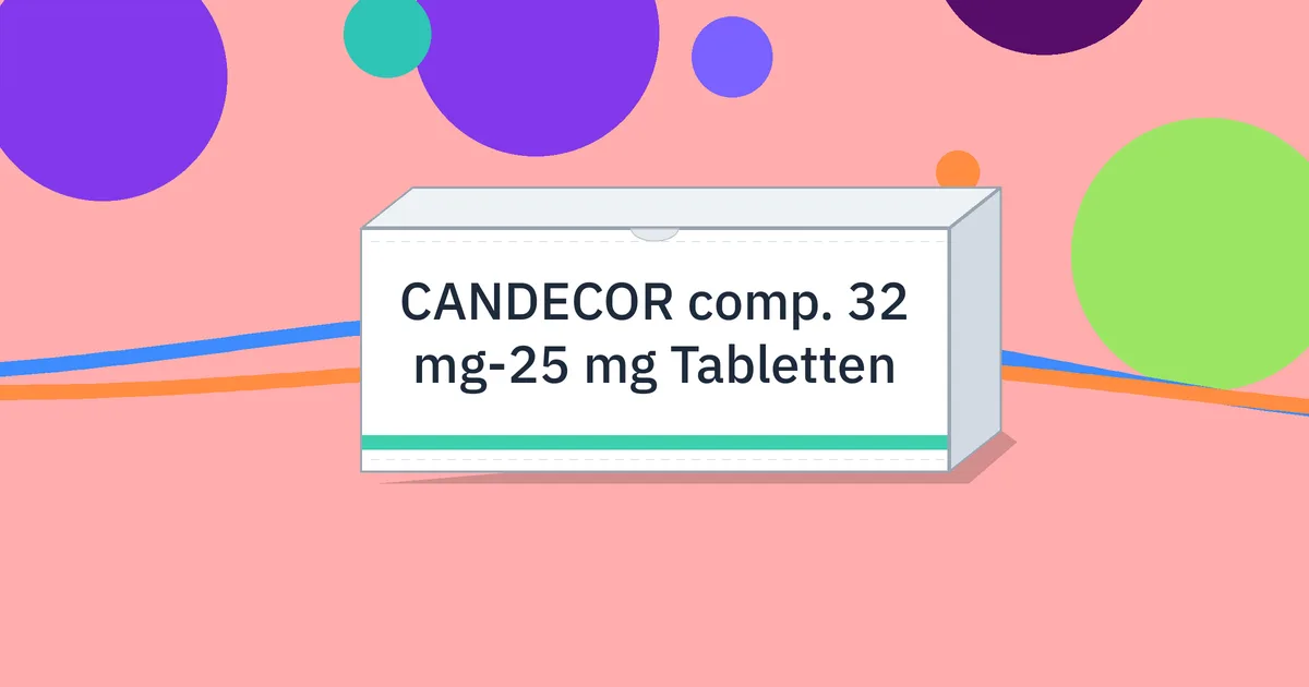 Symbolbild: Packung mit der Aufschrift CANDECOR comp. 32 mg-25 mg Tabletten (PZN 09633675) – Verfügbarkeit und Bezug in Apotheken in Frankfurt am Main