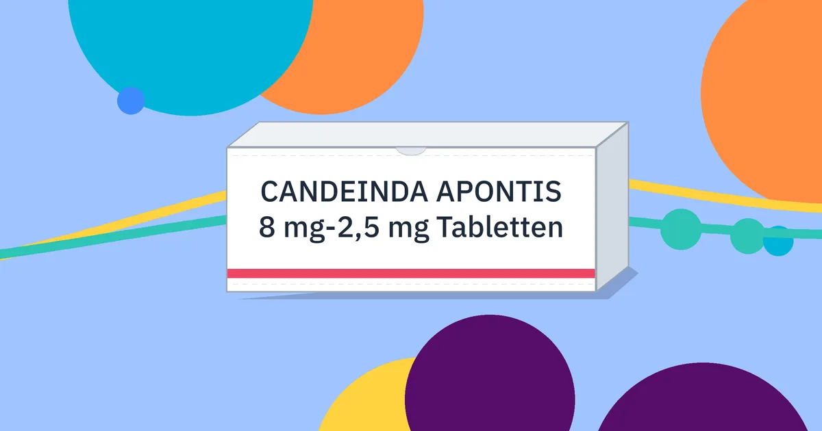 Symbolbild: Packung mit der Aufschrift CANDEINDA APONTIS 8 mg-2,5 mg Tabletten (PZN 19461028) – Verfügbarkeit und Bezug in Apotheken in Frankfurt am Main