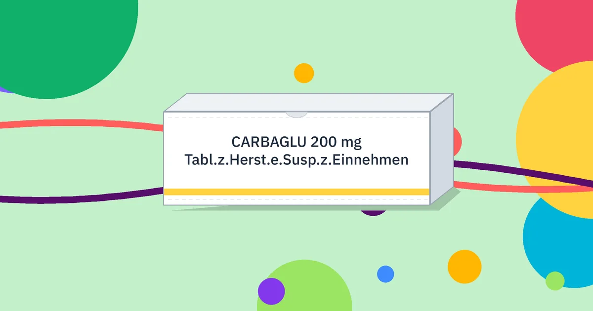 Symbolbild: Packung mit der Aufschrift CARBAGLU 200 mg Tabl.z.Herst.e.Susp.z.Einnehmen (PZN 00197014) – Verfügbarkeit und Bezug in Apotheken in Frankfurt am Main