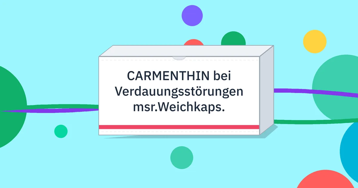 Symbolbild: Packung mit der Aufschrift CARMENTHIN bei Verdauungsstörungen msr.Weichkaps. (PZN 10327618) – Verfügbarkeit und Bezug in Apotheken in Frankfurt am Main