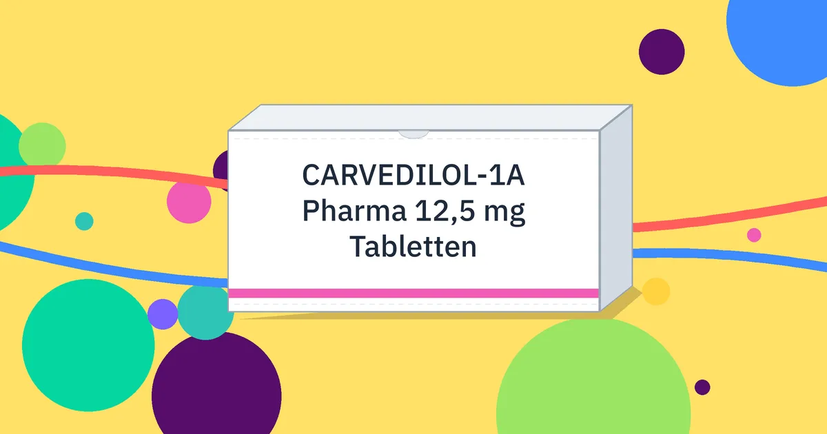 Symbolbild: Packung mit der Aufschrift CARVEDILOL-1A Pharma 12,5 mg Tabletten (PZN 00819042) – Verfügbarkeit und Bezug in Apotheken in Frankfurt am Main
