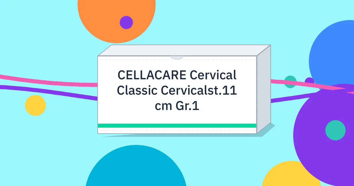 Symbolbild: Packung mit der Aufschrift CELLACARE Cervical Classic Cervicalst.11 cm Gr.1 (PZN 20549283) – Verfügbarkeit und Bezug in Apotheken in Frankfurt am Main