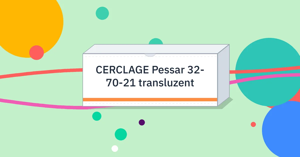 Symbolbild: Packung mit der Aufschrift CERCLAGE Pessar 32-70-21 transluzent (PZN 15226537) – Verfügbarkeit und Bezug in Apotheken in Frankfurt am Main