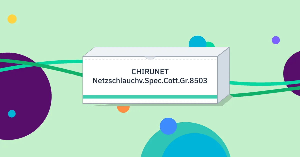 Symbolbild: Packung mit der Aufschrift CHIRUNET Netzschlauchv.Spec.Cott.Gr.8503 (PZN 08536958) – Verfügbarkeit und Bezug in Apotheken in Frankfurt am Main