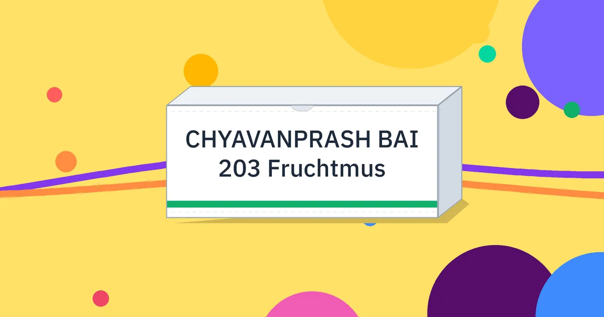 Symbolbild: Packung mit der Aufschrift CHYAVANPRASH BAI 203 Fruchtmus (PZN 11124550) – Verfügbarkeit und Bezug in Apotheken in Frankfurt am Main