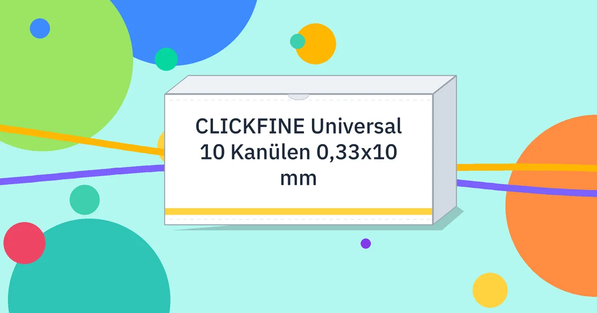 Symbolbild: Packung mit der Aufschrift CLICKFINE Universal 10 Kanülen 0,33x10 mm (PZN 17900682) – Verfügbarkeit und Bezug in Apotheken in Frankfurt am Main