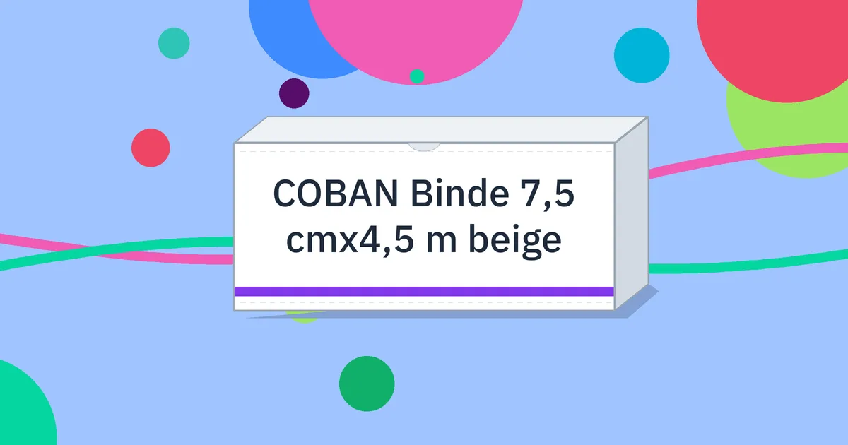 Symbolbild: Packung mit der Aufschrift COBAN Binde 7,5 cmx4,5 m beige (PZN 15292824) – Verfügbarkeit und Bezug in Apotheken in Frankfurt am Main