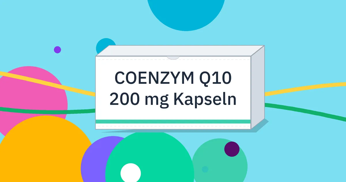 Symbolbild: Packung mit der Aufschrift COENZYM Q10 200 mg Kapseln (PZN 18666389) – Verfügbarkeit und Bezug in Apotheken in Frankfurt am Main