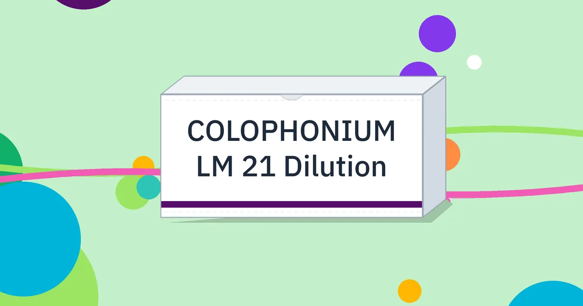 Symbolbild: Packung mit der Aufschrift COLOPHONIUM LM 21 Dilution (PZN 13448423) – Verfügbarkeit und Bezug in Apotheken in Frankfurt am Main