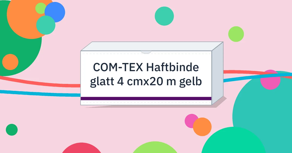 Symbolbild: Packung mit der Aufschrift COM-TEX Haftbinde glatt 4 cmx20 m gelb (PZN 18469602) – Verfügbarkeit und Bezug in Apotheken in Frankfurt am Main
