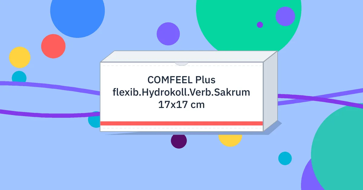 Symbolbild: Packung mit der Aufschrift COMFEEL Plus flexib.Hydrokoll.Verb.Sakrum 17x17 cm (PZN 16783518) – Verfügbarkeit und Bezug in Apotheken in Frankfurt am Main