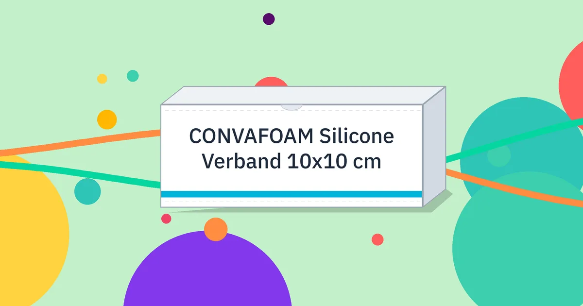 Symbolbild: Packung mit der Aufschrift CONVAFOAM Silicone Verband 10x10 cm (PZN 20393409) – Verfügbarkeit und Bezug in Apotheken in Frankfurt am Main
