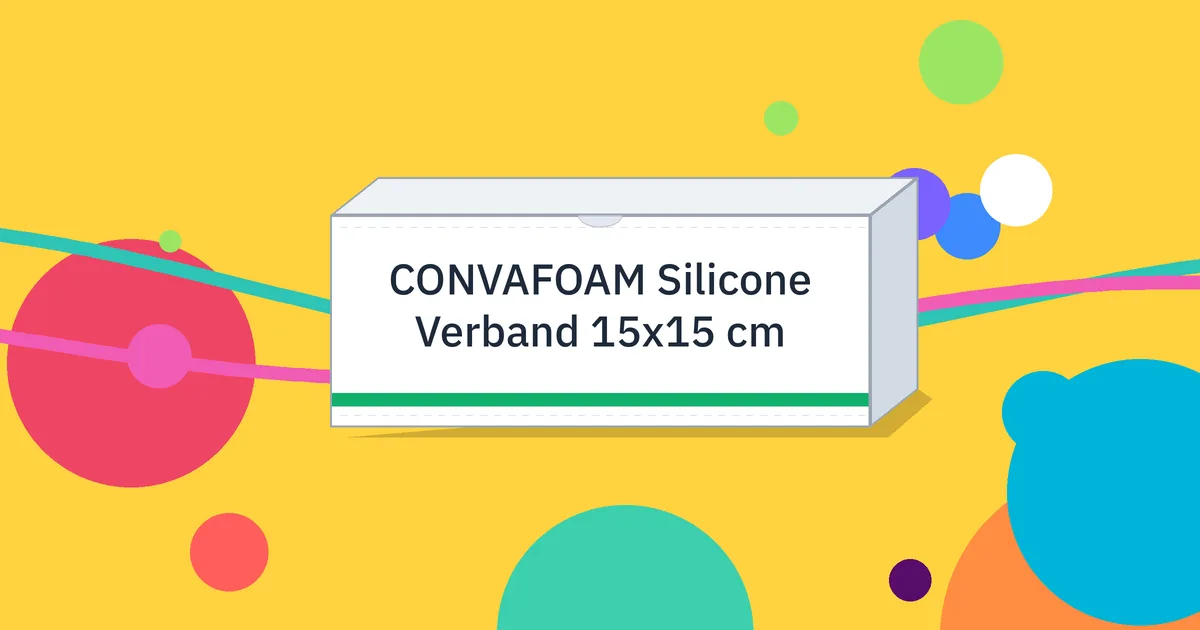 Symbolbild: Packung mit der Aufschrift CONVAFOAM Silicone Verband 15x15 cm (PZN 20629272) – Verfügbarkeit und Bezug in Apotheken in Frankfurt am Main