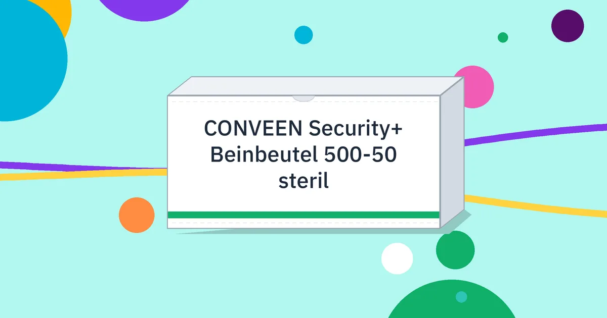 Symbolbild: Packung mit der Aufschrift CONVEEN Security+ Beinbeutel 500-50 steril (PZN 10299684) – Verfügbarkeit und Bezug in Apotheken in Frankfurt am Main