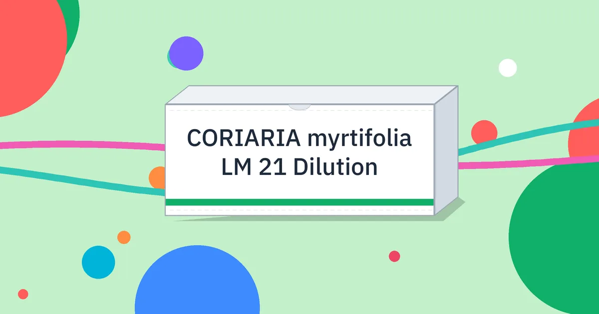 Symbolbild: Packung mit der Aufschrift CORIARIA myrtifolia LM 21 Dilution (PZN 13451796) – Verfügbarkeit und Bezug in Apotheken in Frankfurt am Main