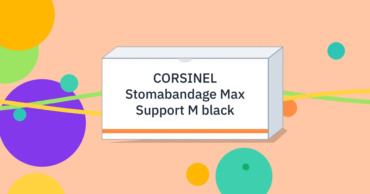 Symbolbild: Packung mit der Aufschrift CORSINEL Stomabandage Max Support M black (PZN 19507960) – Verfügbarkeit und Bezug in Apotheken in Frankfurt am Main