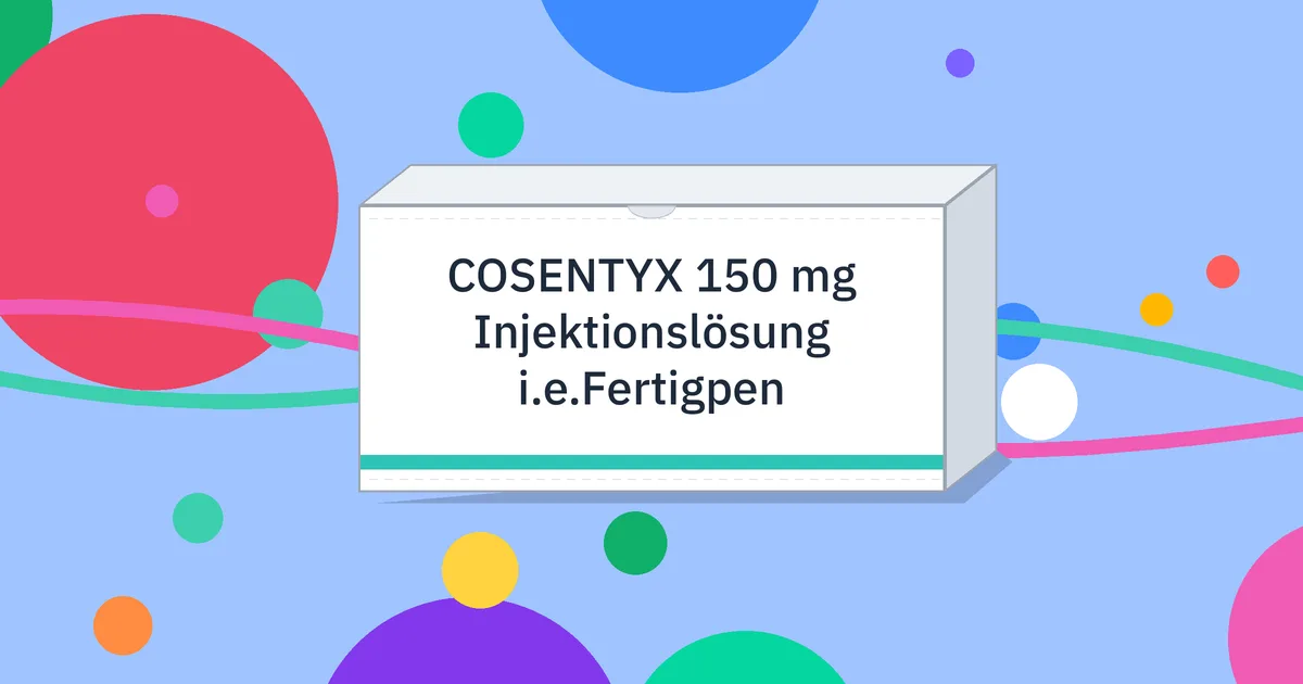 Symbolbild: Packung mit der Aufschrift COSENTYX 150 mg Injektionslösung i.e.Fertigpen (PZN 11869497) – Verfügbarkeit und Bezug in Apotheken in Frankfurt am Main