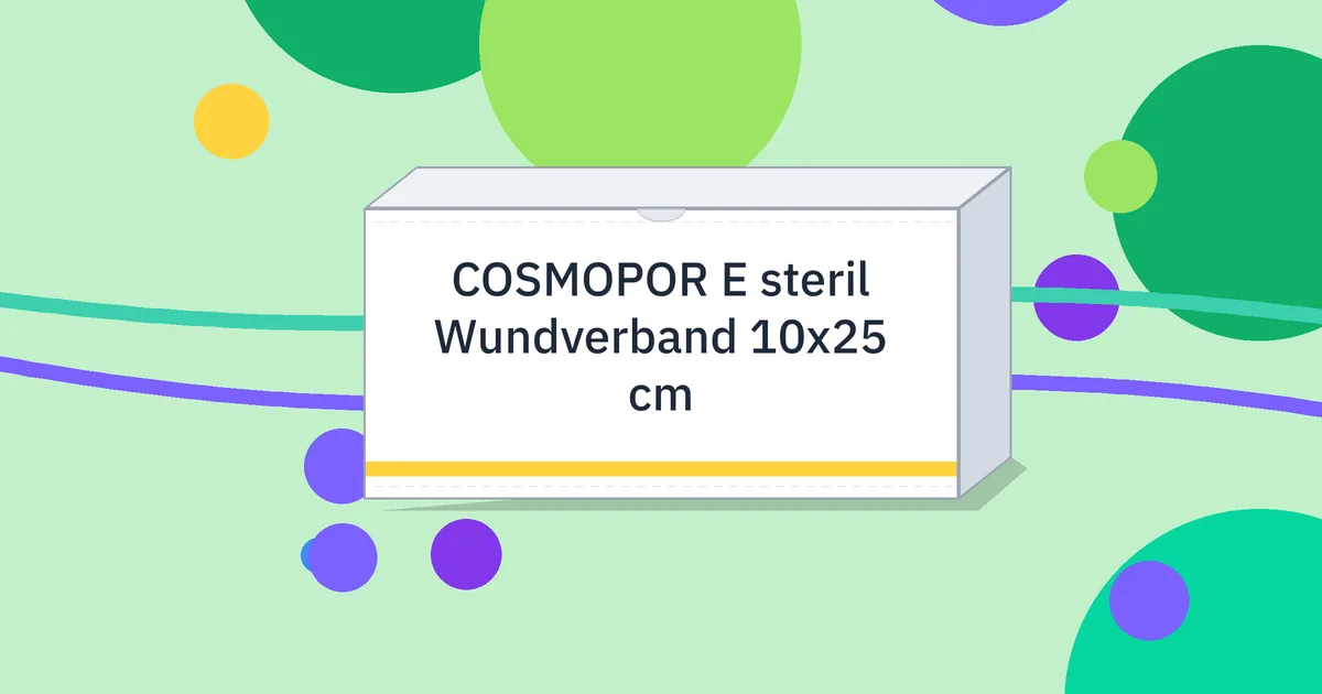 Symbolbild: Packung mit der Aufschrift COSMOPOR E steril Wundverband 10x25 cm (PZN 19665819) – Verfügbarkeit und Bezug in Apotheken in Frankfurt am Main