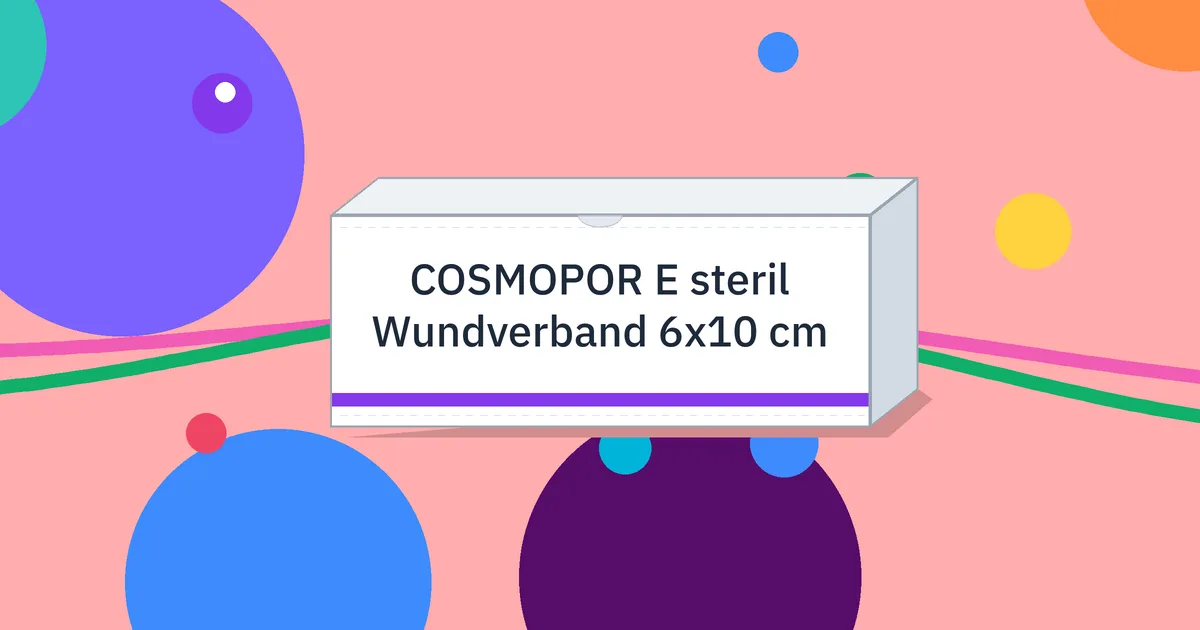 Symbolbild: Packung mit der Aufschrift COSMOPOR E steril Wundverband 6x10 cm (PZN 20420632) – Verfügbarkeit und Bezug in Apotheken in Frankfurt am Main